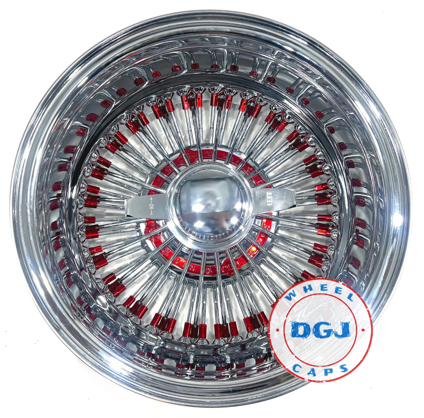 DGJ 14x7 Rev 72 Straight Lace Candy Red Nip & Hub Ring Lowrider Wire ...