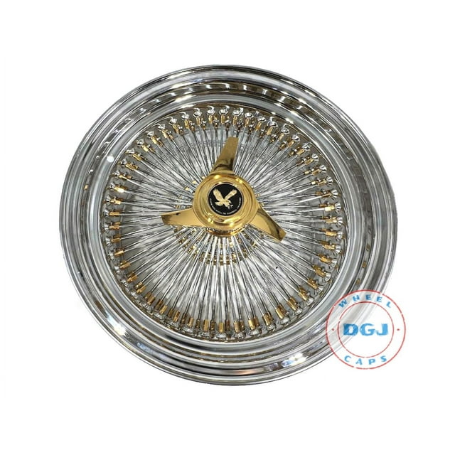 DGJ 18x8 STD 100 Spokes Gold Nipples, Hub & Knockoffs Lowrider Wire ...