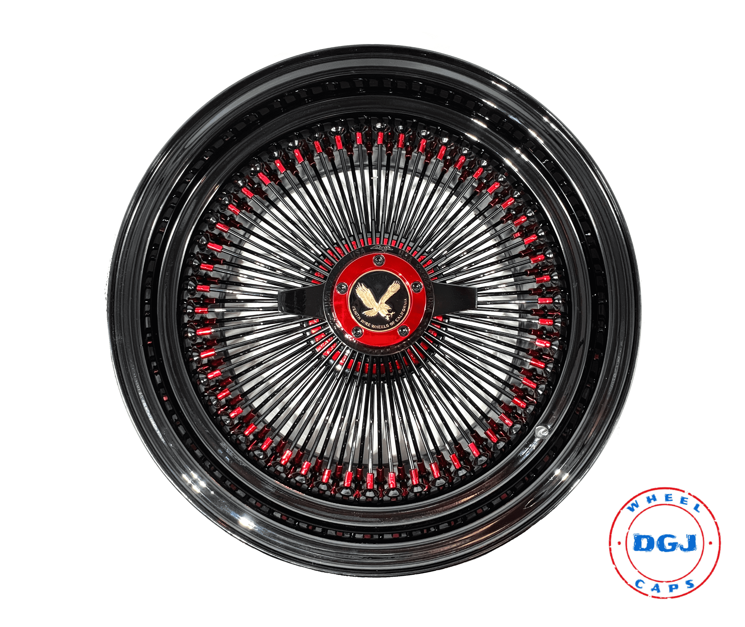 DGJ WHEEL 18x8 STD 100 Spoke All Black w/ Red Nip+Hub Ring Lowrider ...