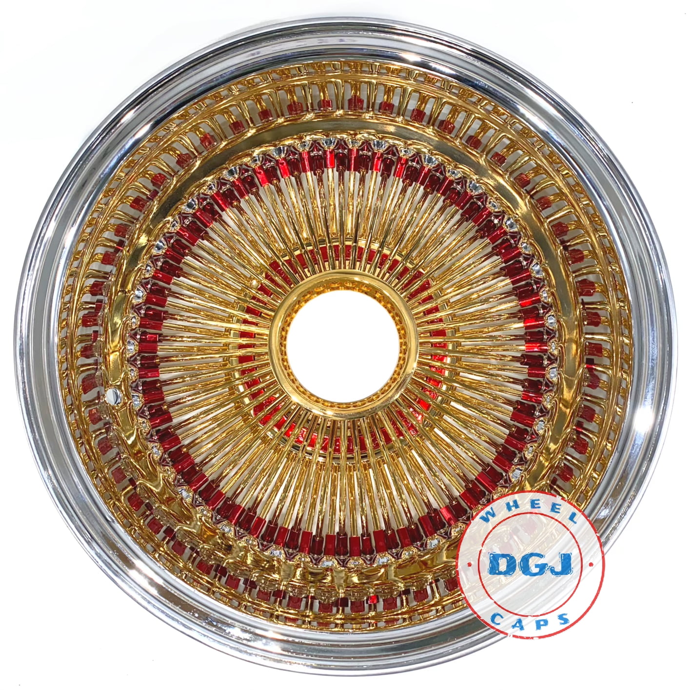 DGJ WHEELS 13x7 Rev 100 Spokes Candy Red & Gold Lowrider Wire Wheel ...