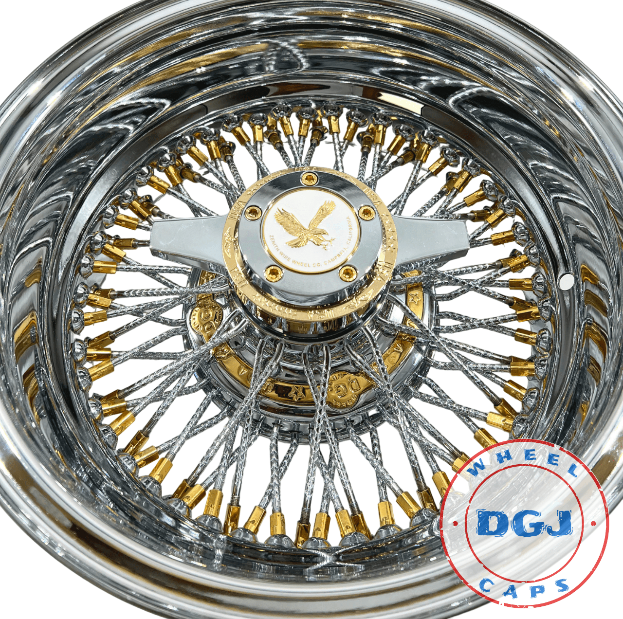 DGJ WHEELS 13x7 Rev 72 Diamond Spokes Gold Nip+Hub Ring Lowrider Wire ...