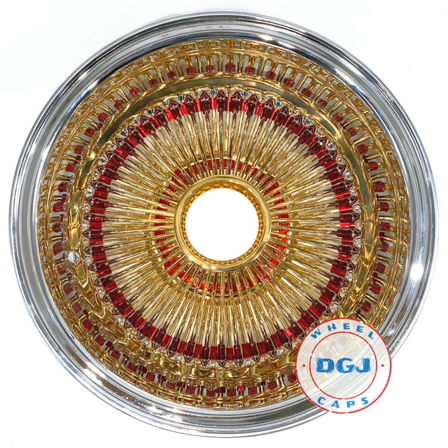 DGJ WHEELS 14x7 Rev 100 Spokes Candy Red & Gold Lowrider Wire Wheel ...