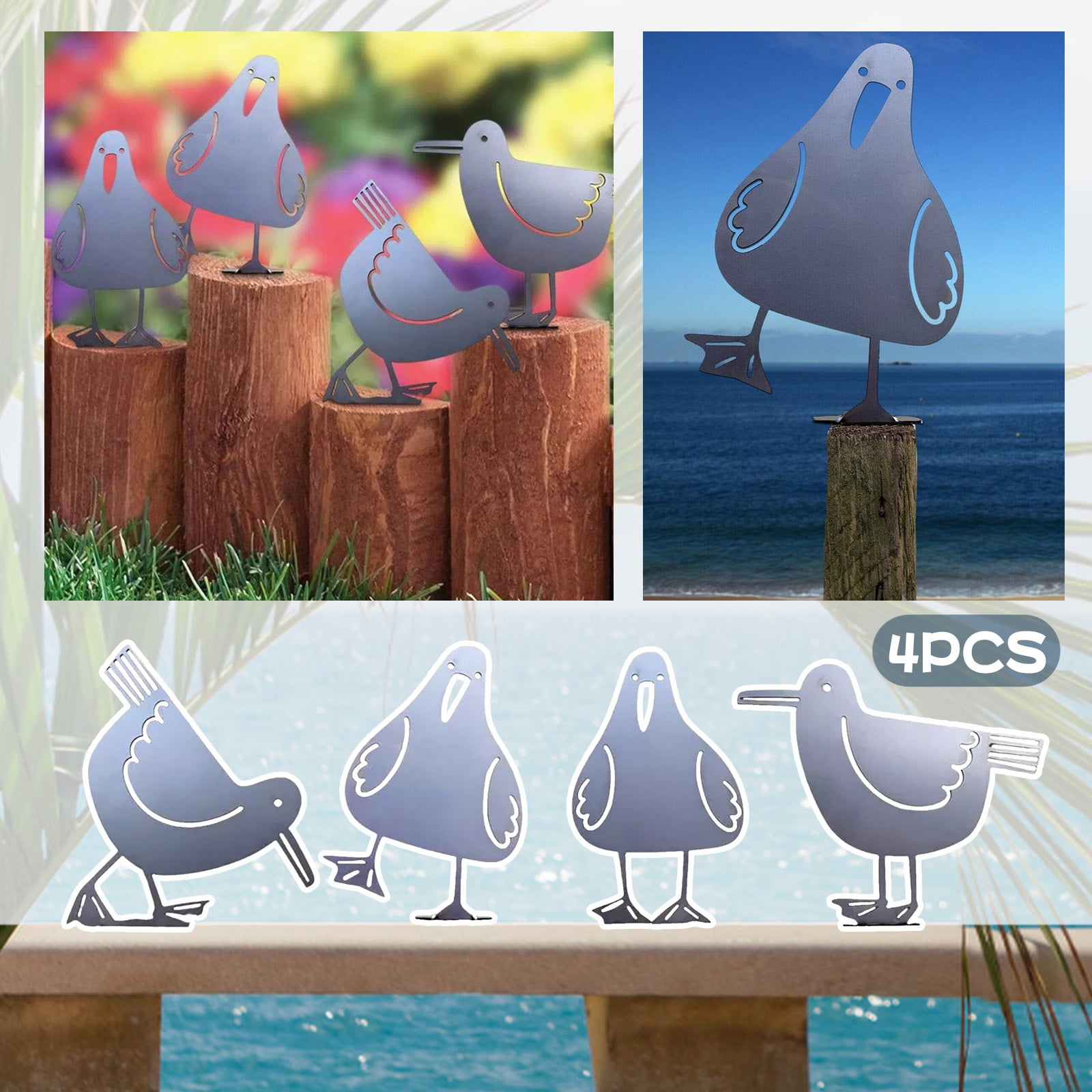 DGLQMYX 4 Pieces Rustys Metal Seagull Fence Decorative Garden Decor ...