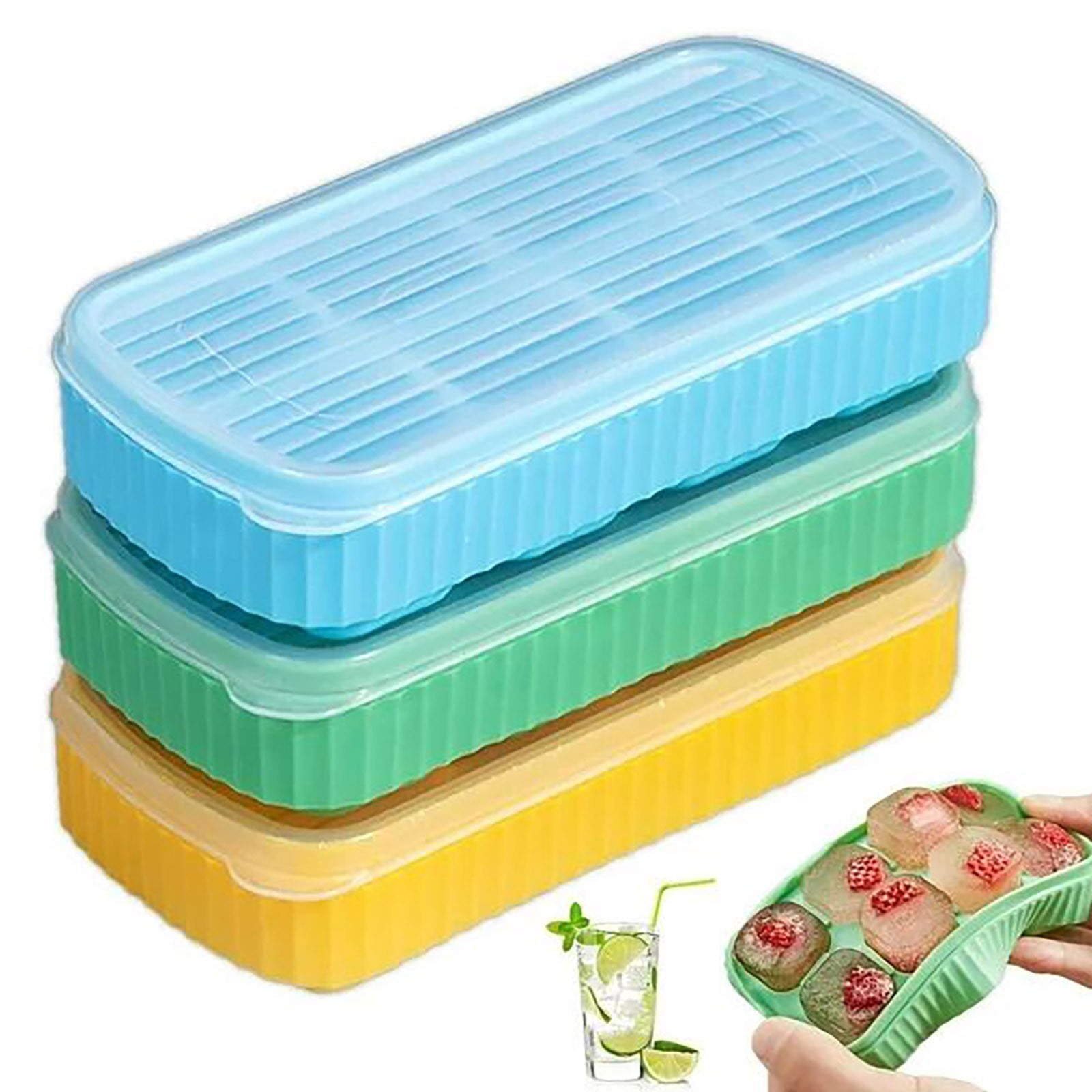 DGLQMYX Ice Cube Tray with Lid and Bin, 3Pack Silicone Plastic Ice ...