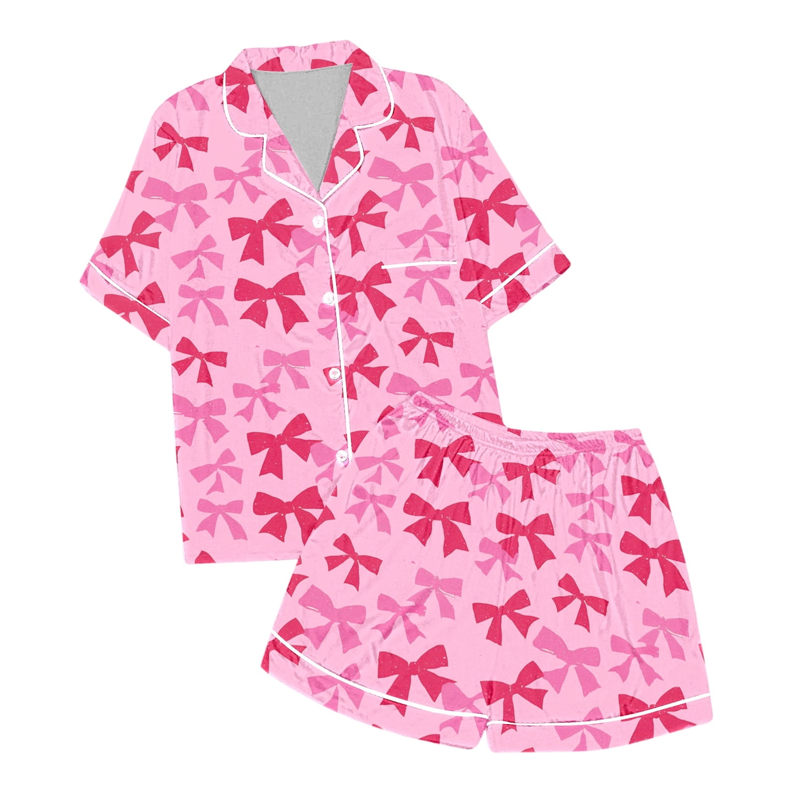 DGMIOCS Girls 2 Piece Bow Print Paj Set Short Sleeve & Shorts Cozy ...