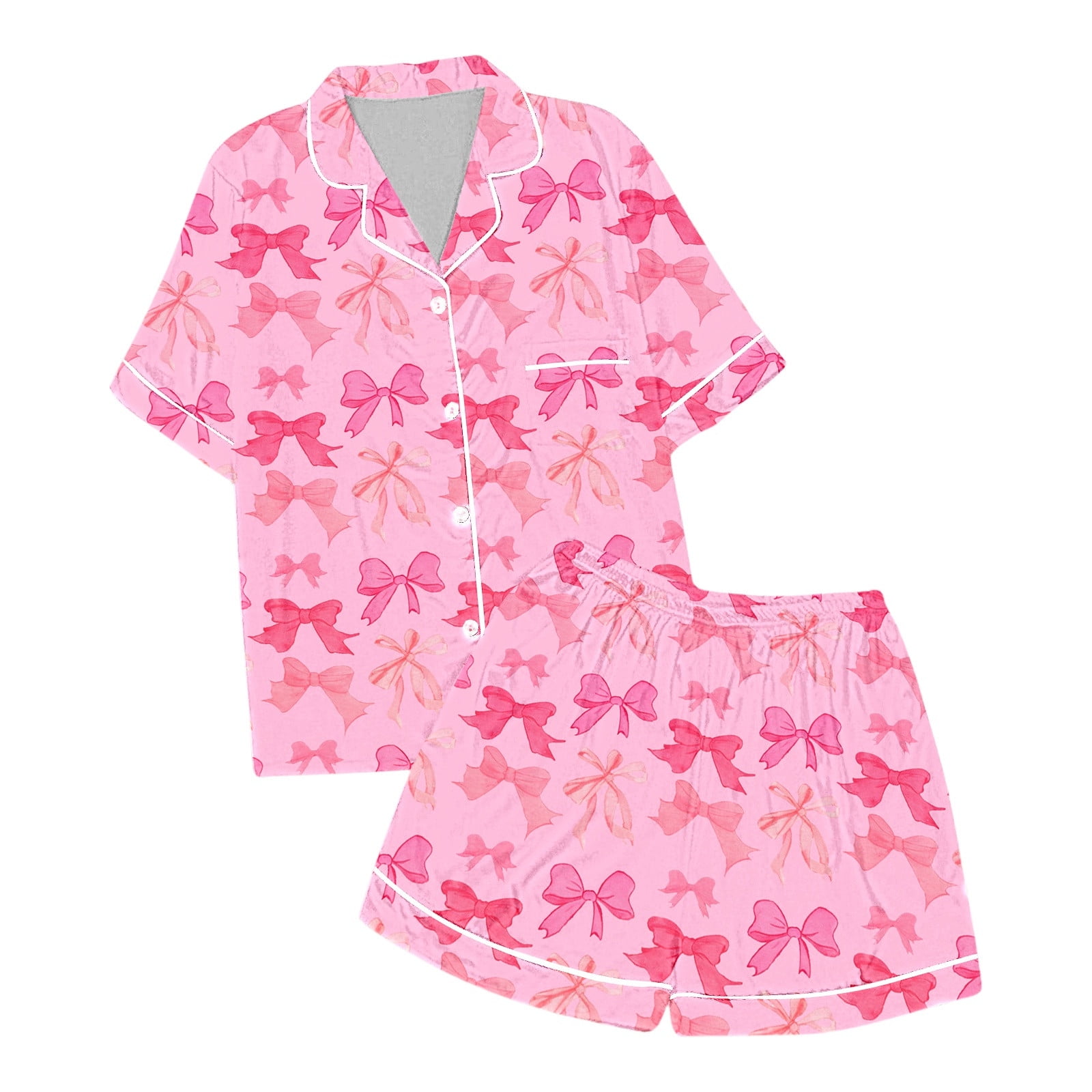 DGMIOCS Girls Bow Print Paj Set Short Sleeve 2 Piece Loungewear for ...