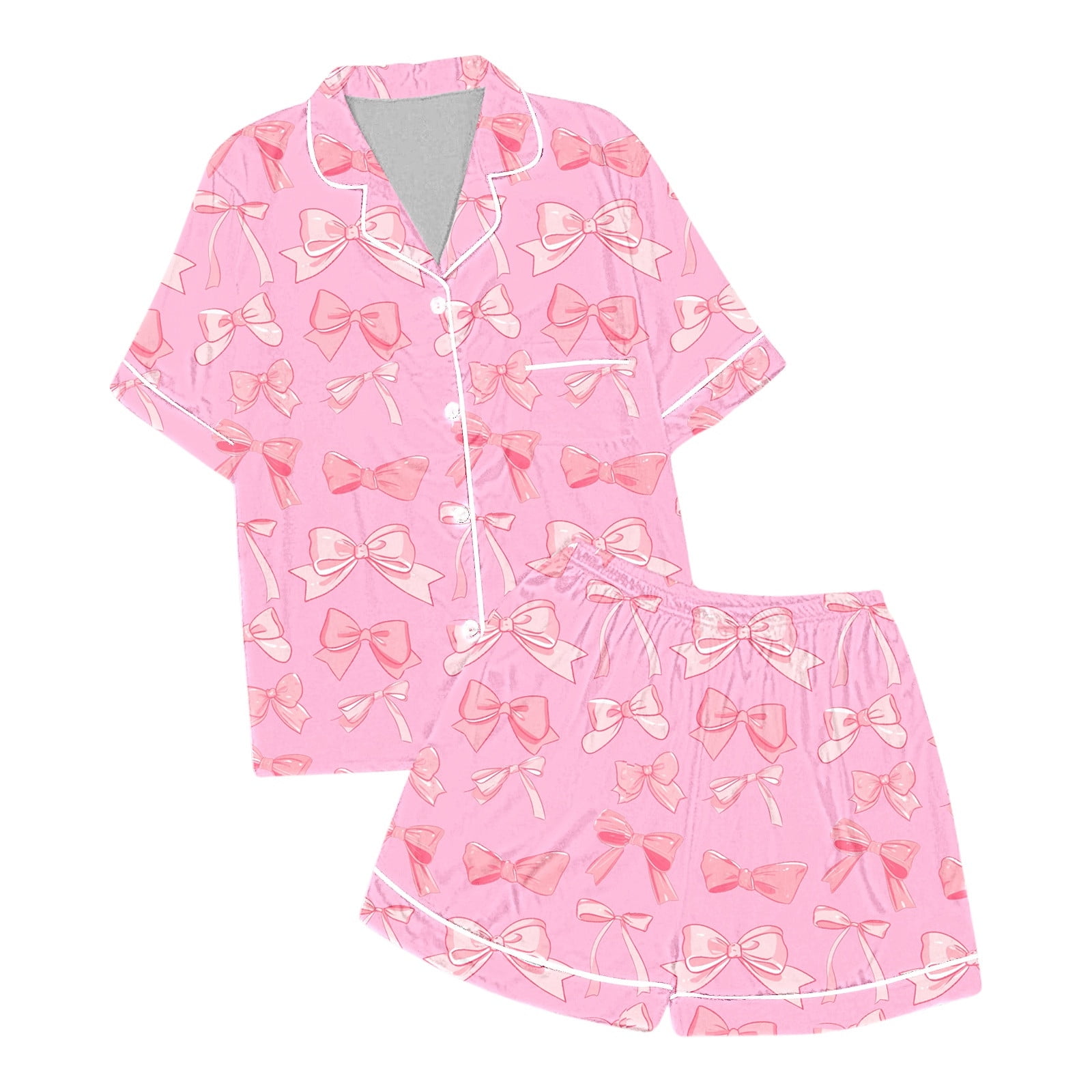 DGMIOCS Girls Bow Print Paj Set Short Sleeve 2 Piece Sleepwear ...