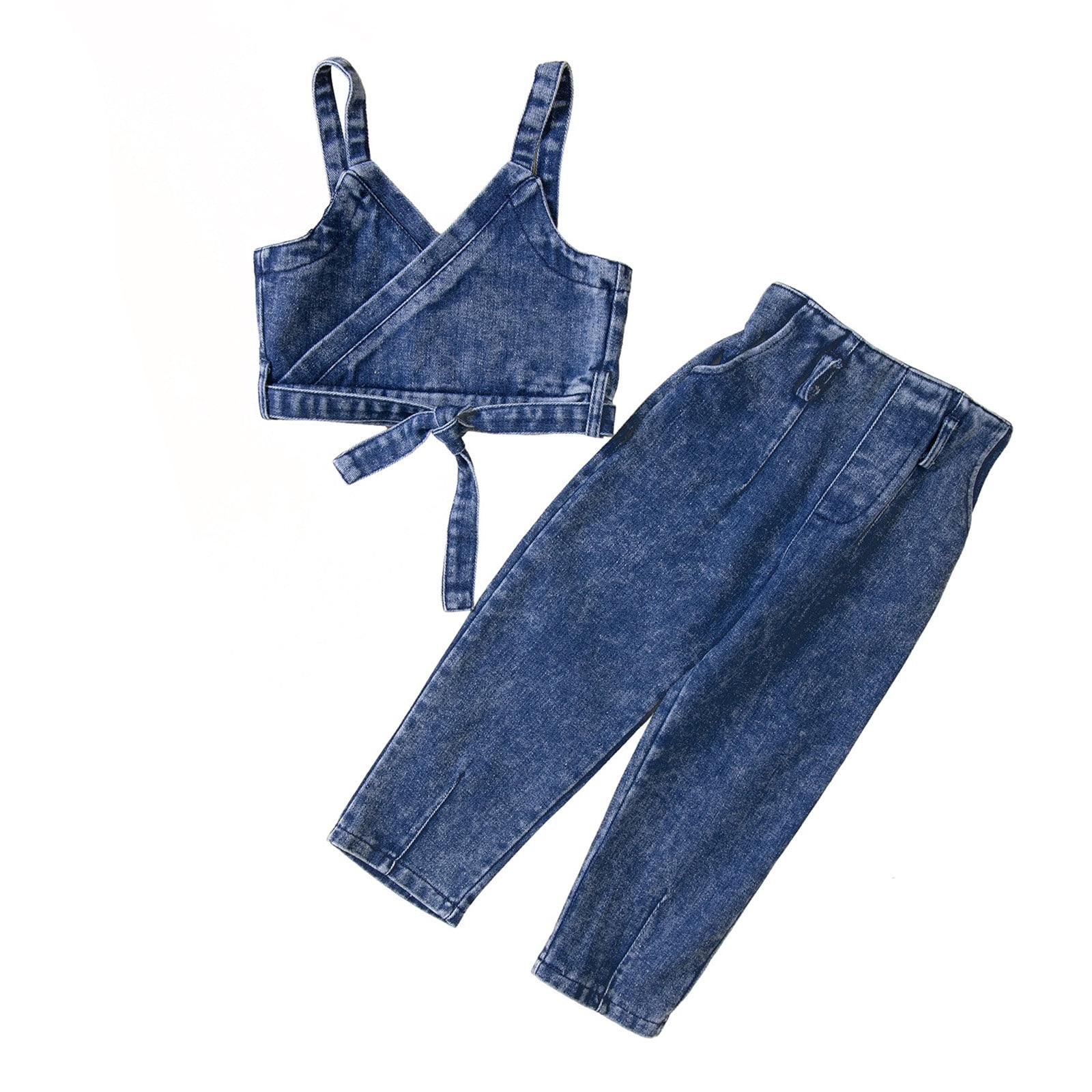 DGMIOCS Girls Denim Overalls Set for Toddlers Two-Piece Jumpsuit with ...