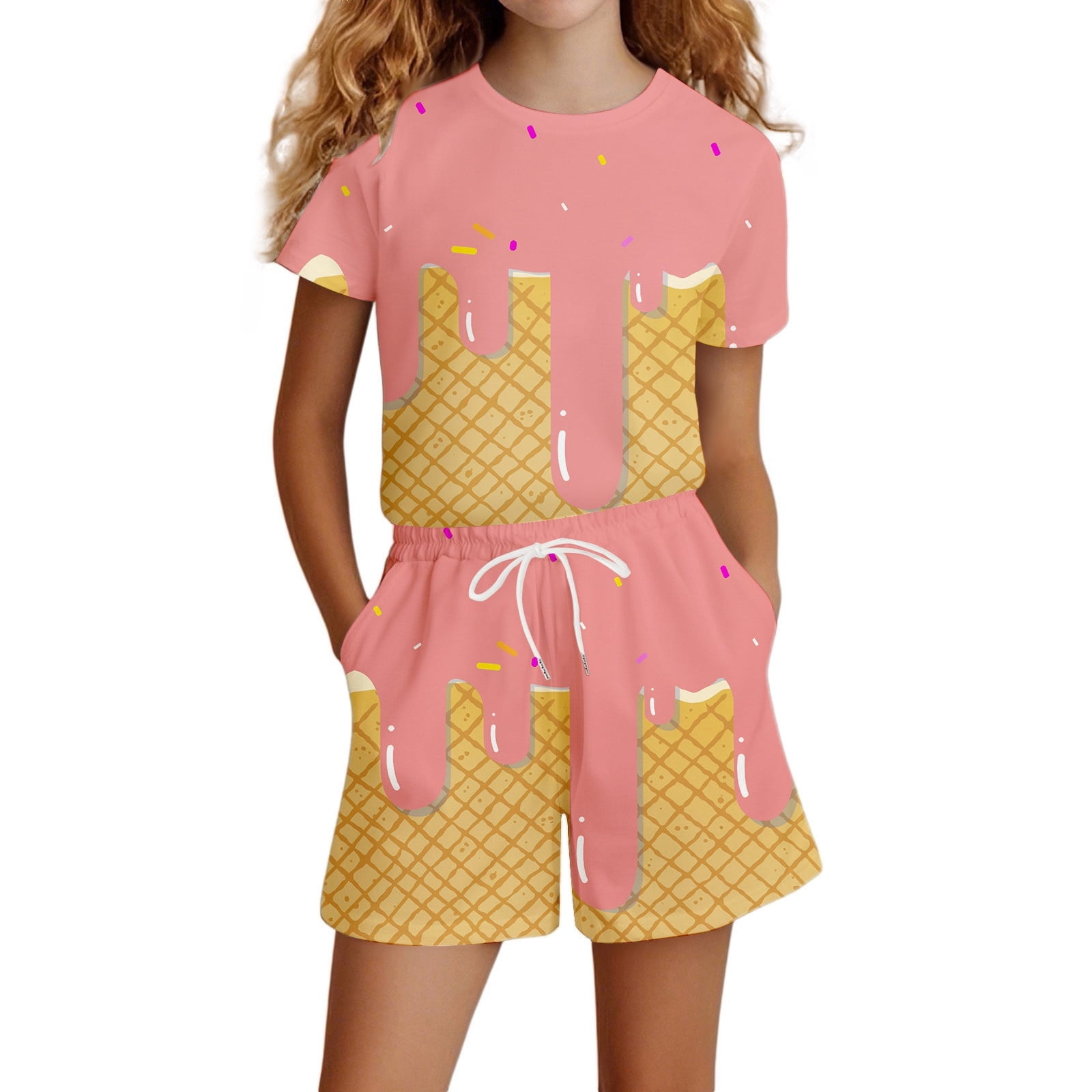 DGMIOCS Girls Outfits Set Short Sleeve Set for Kids 3-13 Comfortable ...