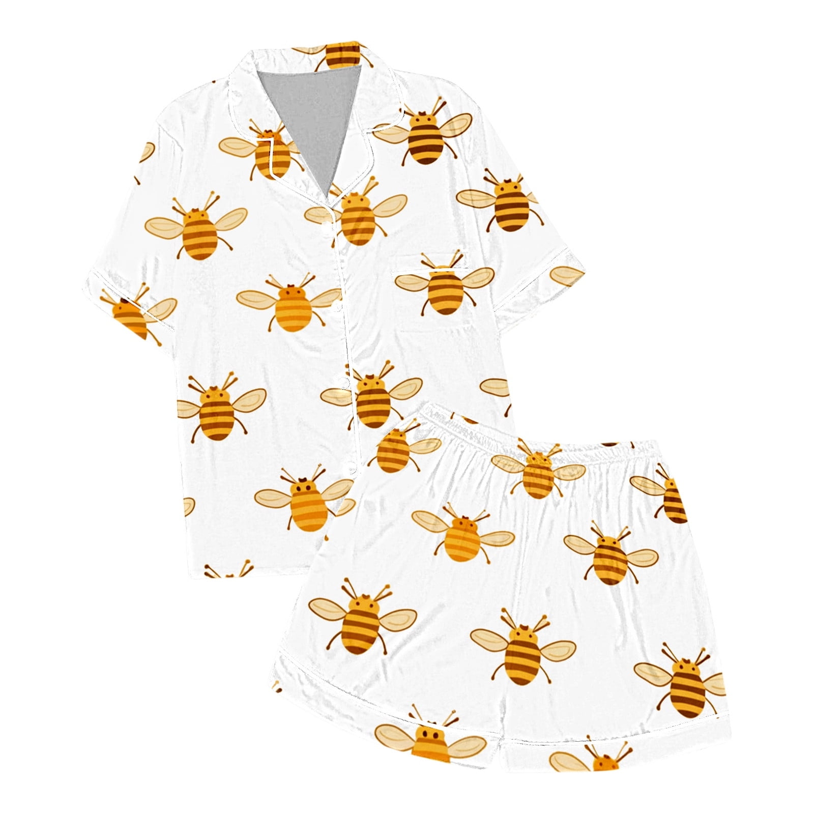 DGMIOCS Soft Satin Girls Paj Set 2 Piece Bee Print Short Sleeve ...