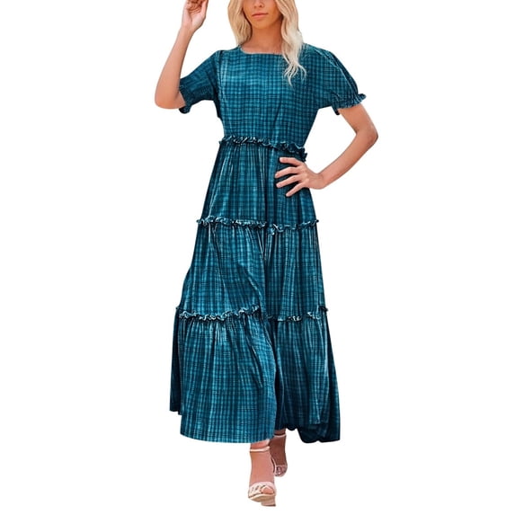 DGMIOCS Women's Dress for Everyday Wear Round Neck Short Sleeve Floral ...