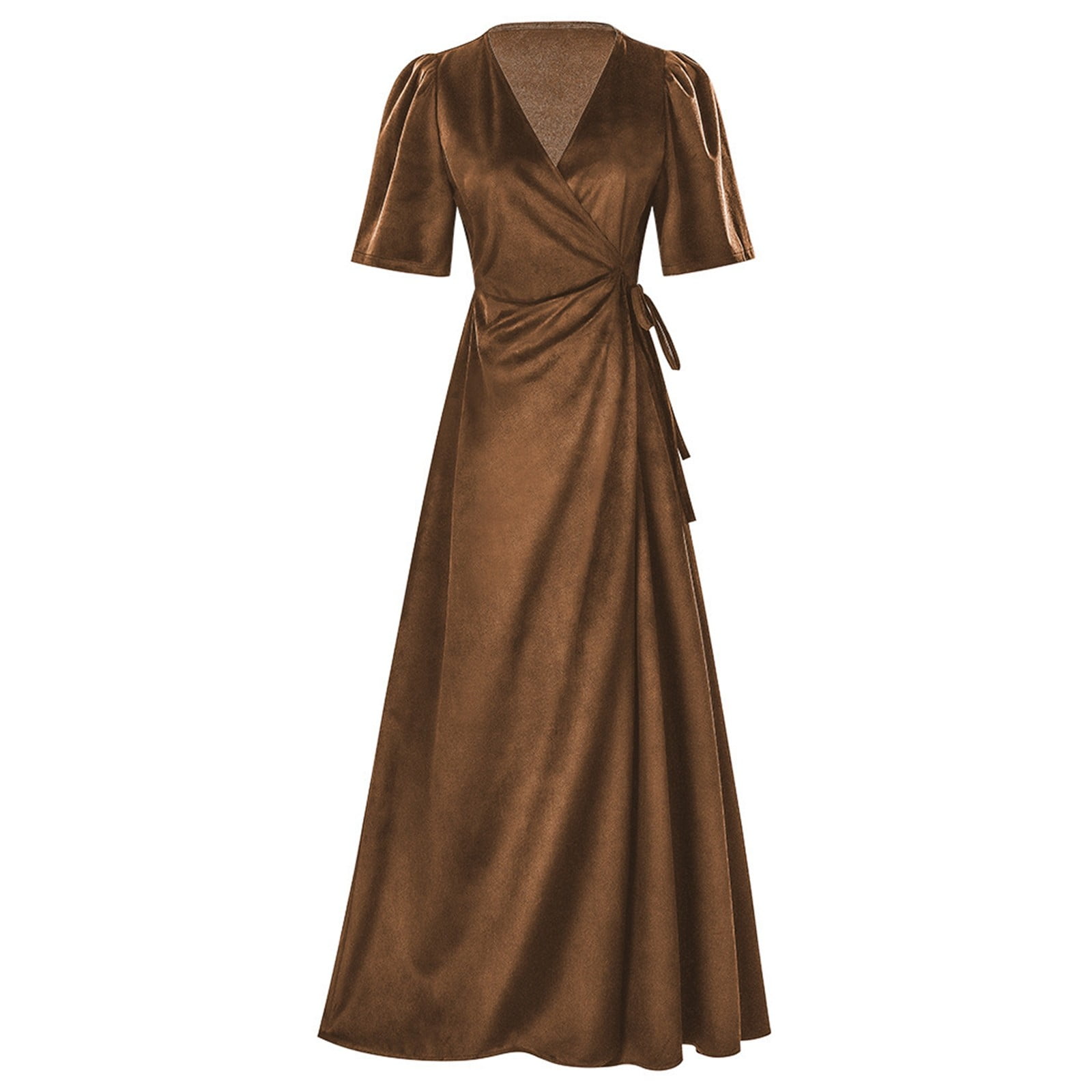 DGMIOCS Women's Dress with V-Neck Long Sleeve Wrap Gown for Everyday ...