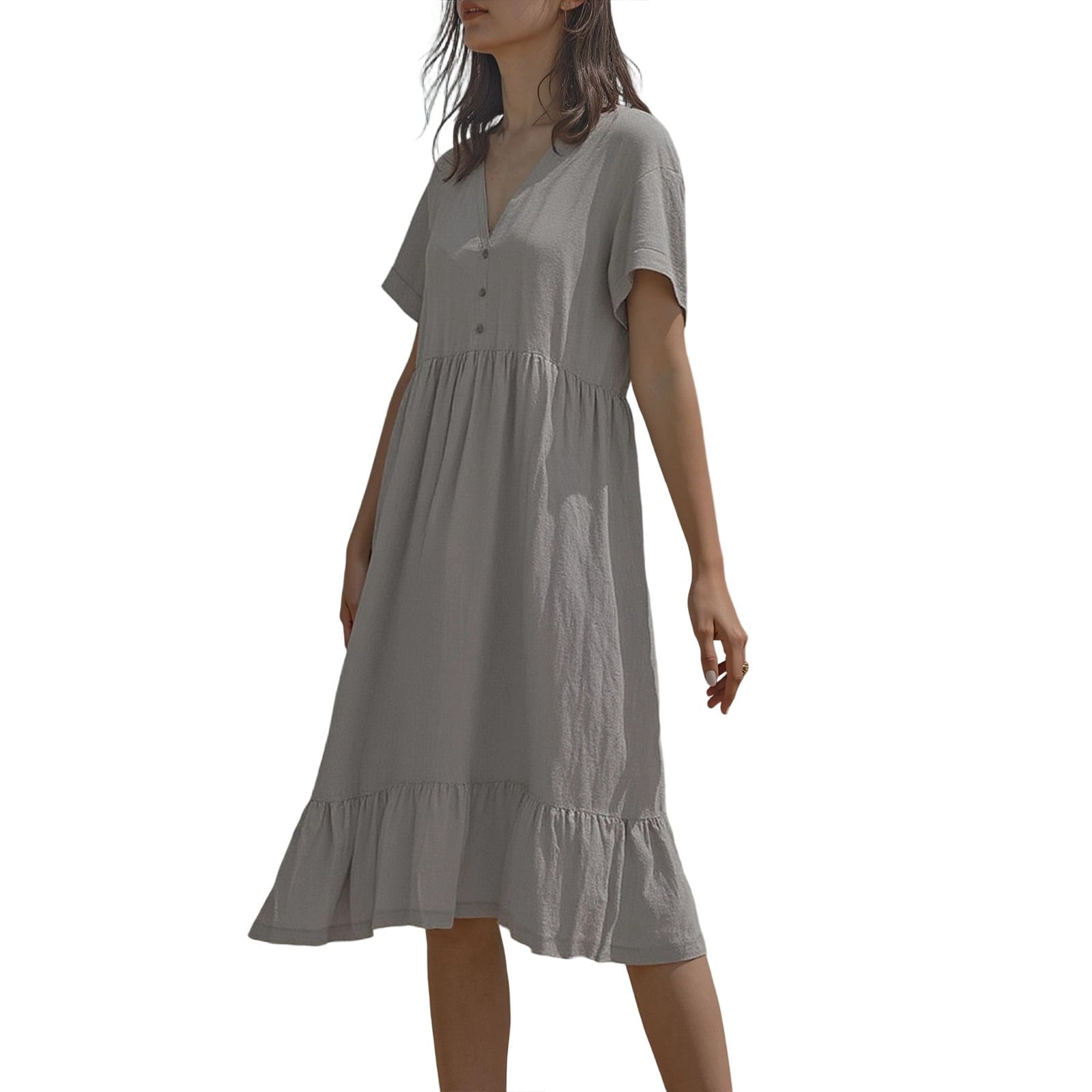 DGMIOCS Women's Loose Casual Dress Knit Solid Color a Line Dress Grey ...