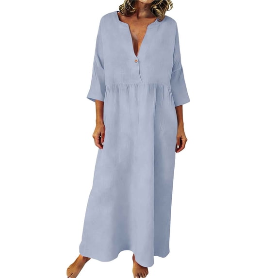 DGMIOCS Women's Maxi Dress for Everyday Wear with Long Sleeve Solid ...