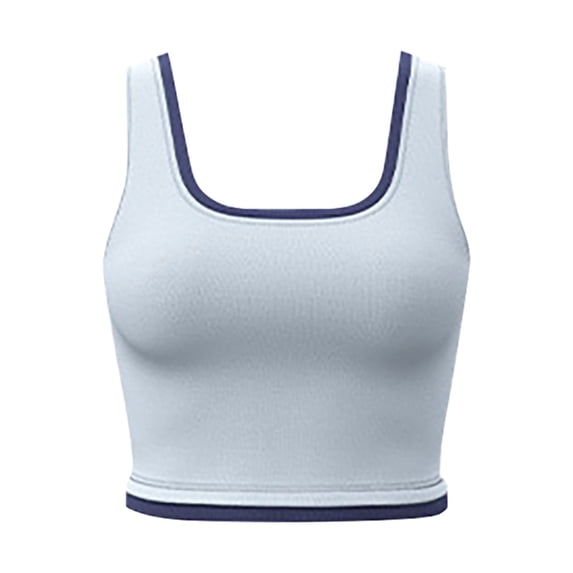 DGMIOCS Women's Seamless Sports Bra - White Square Neck Contrast Trim ...