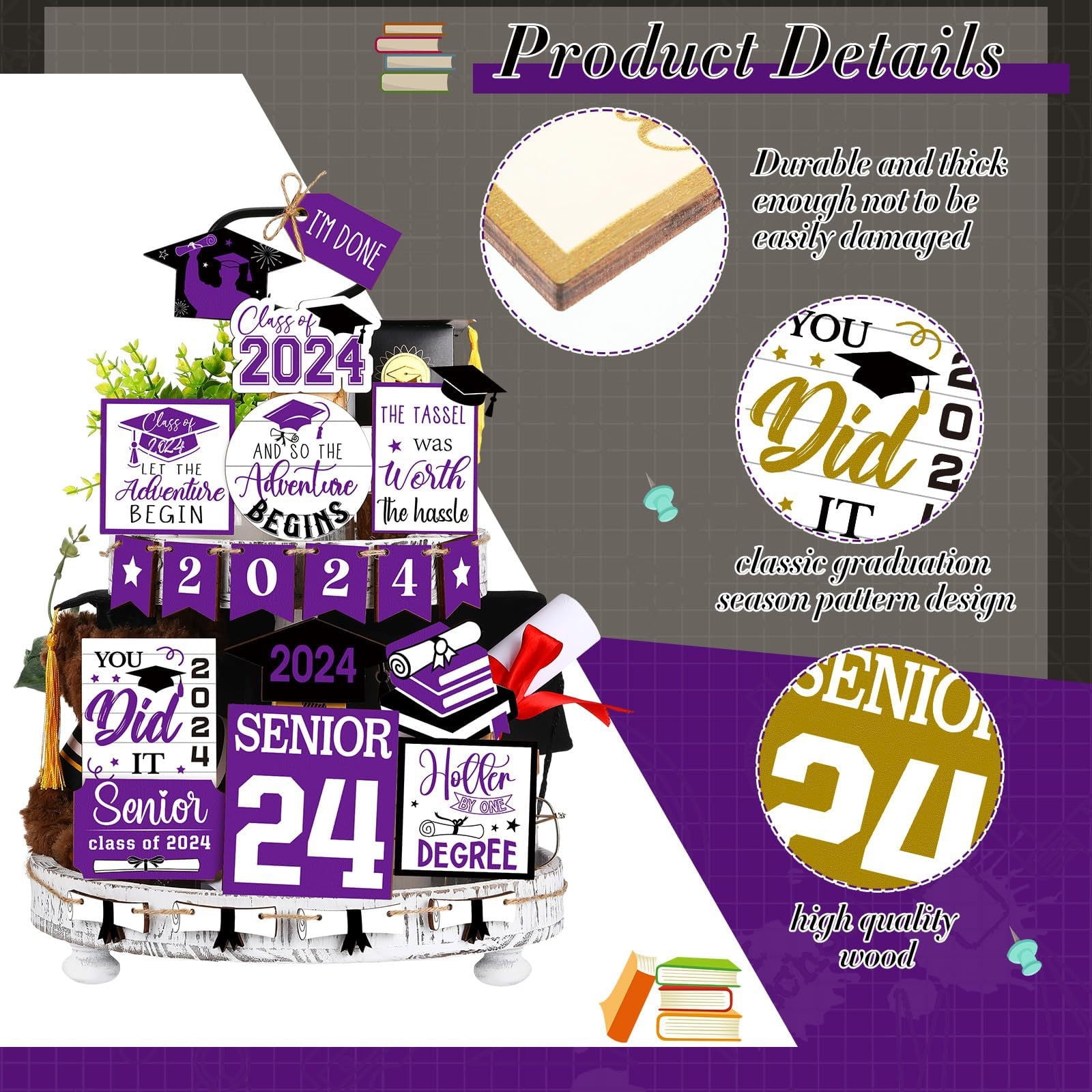 VRELL 2024 Graduation Tiered Tray Decorations Class Of 2024 Graduation ...