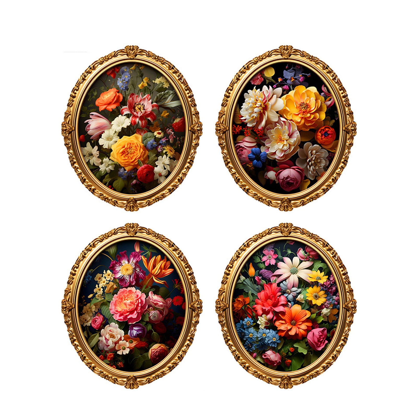 DGOO Wall Stickers Classical Plant And Flower Four-piece High-end Wall ...