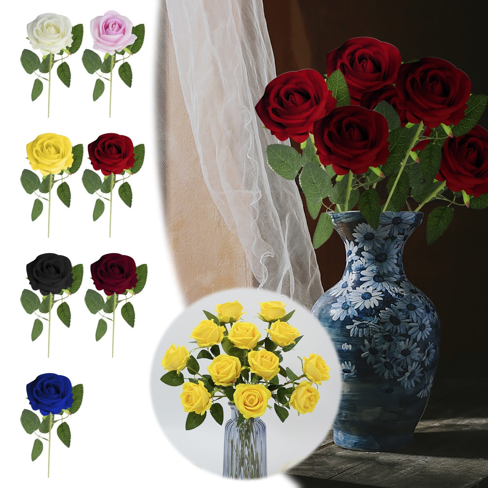 DGQPLPD 7PC Artificial Rose Flowers Red Blossom Rose Flowers Real Touch ...