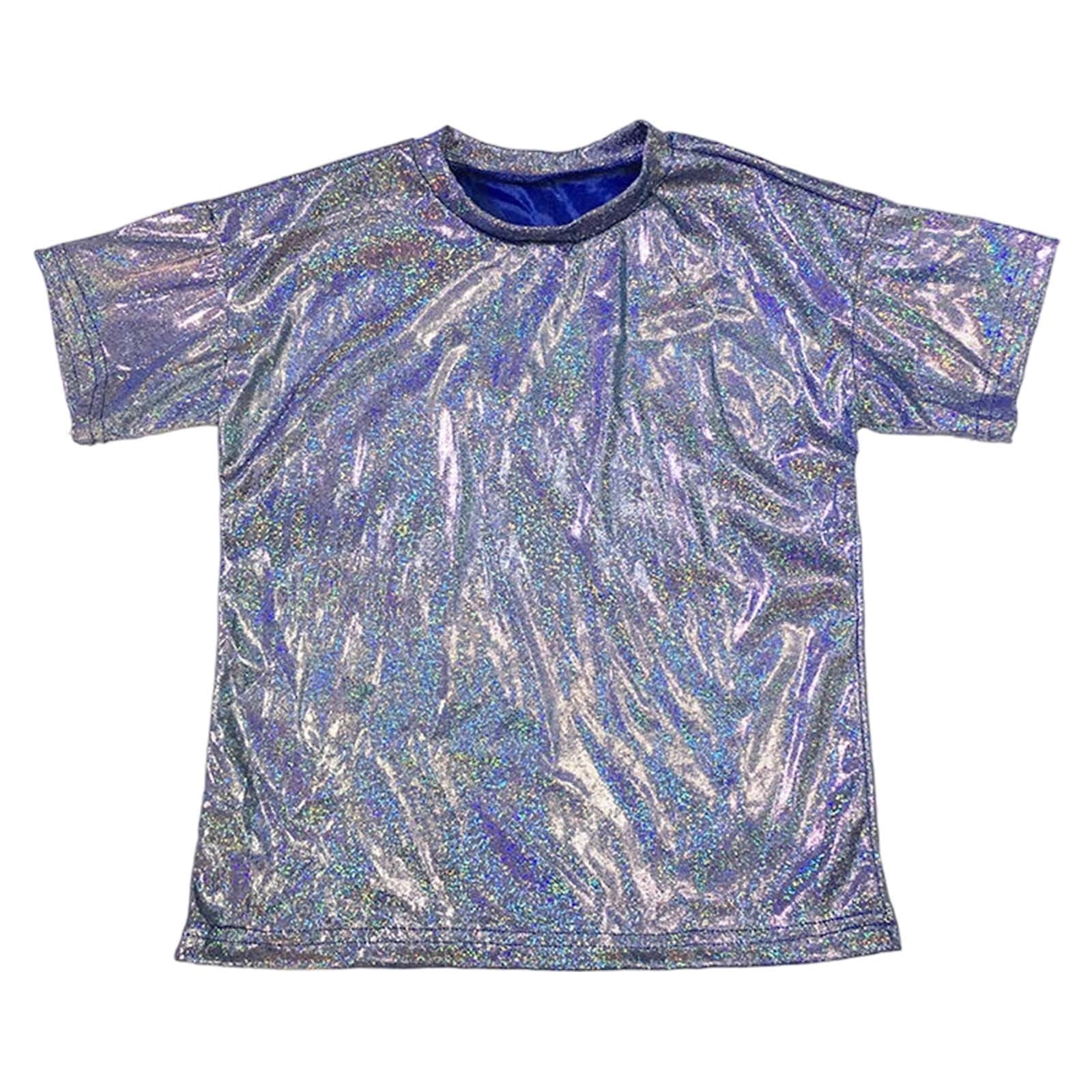 DGQPLPD Boys Shirt with Allover Sequins and Reflective Print Loose Fit ...