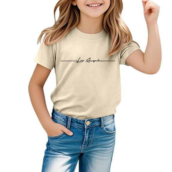 DGQPLPD Girl Shirt Tops Soft Everyday Wear for Kids Beige 6-7 Years ...