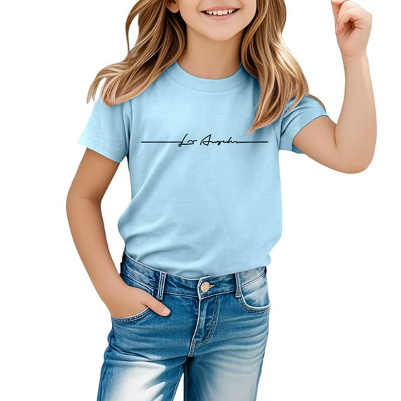 DGQPLPD Girl Shirt Tops Soft Everyday Wear for Kids Light Blue 10-11 ...