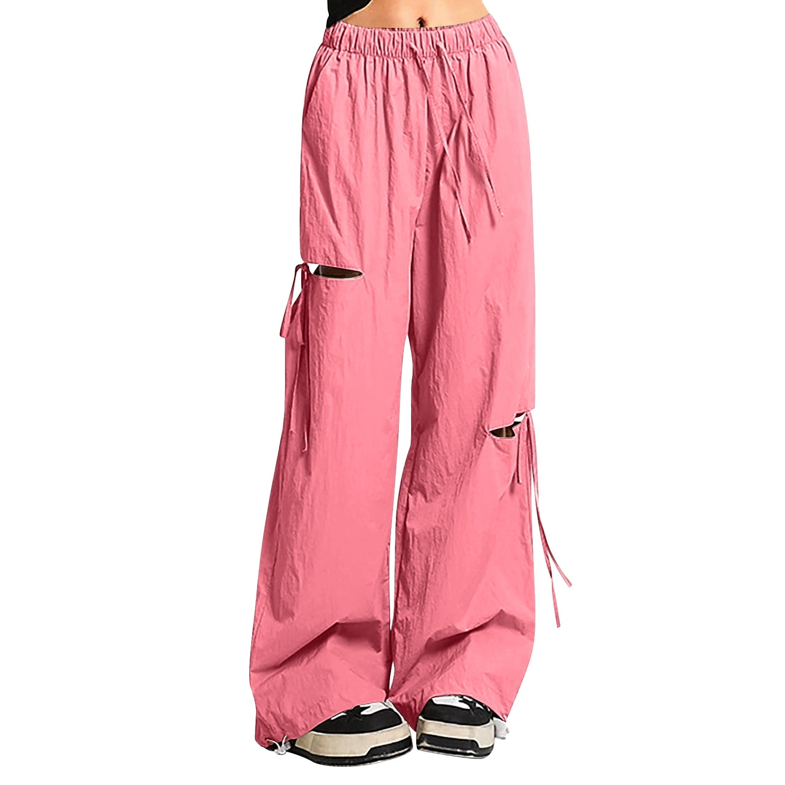 DGQPLPD Girls Asymmetric Distressed Wide Leg High Waist Loose Fit Cargo ...