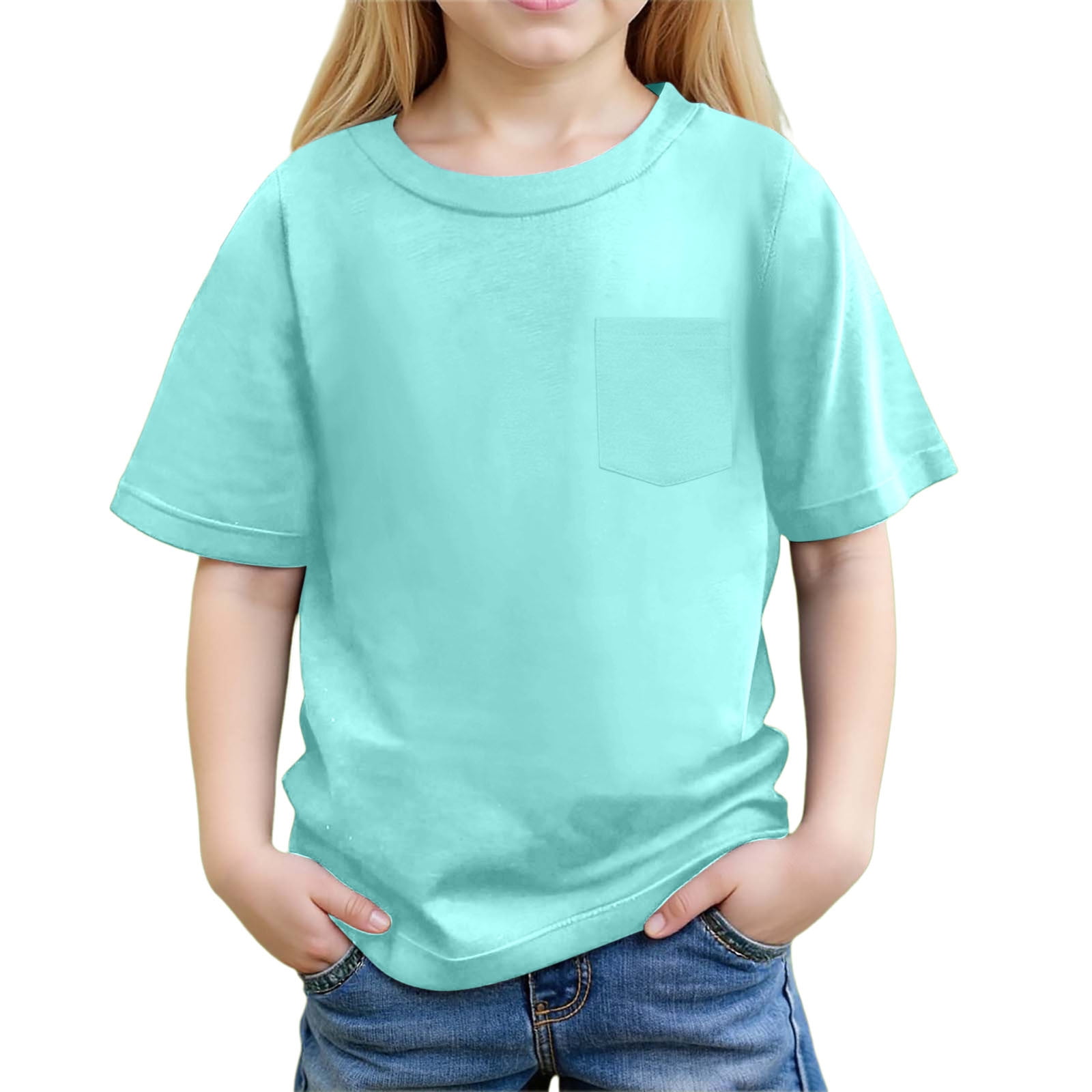DGQPLPD Girls Casual Pocket T Shirt for School Beach Outings Summer ...