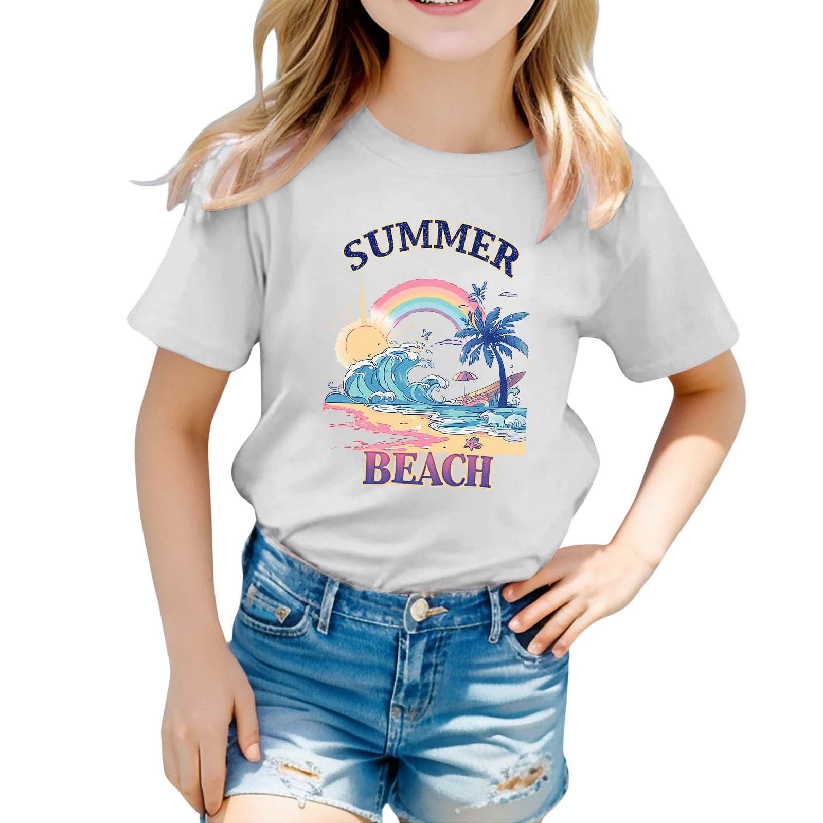 DGQPLPD Girls Christmas Tops Girls Fashion Print Loose Fit Casual Short ...