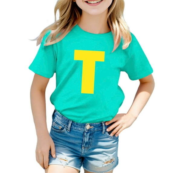 DGQPLPD Girls Graphic Tees Stylish Kids Graphic Print Tee Casual ...