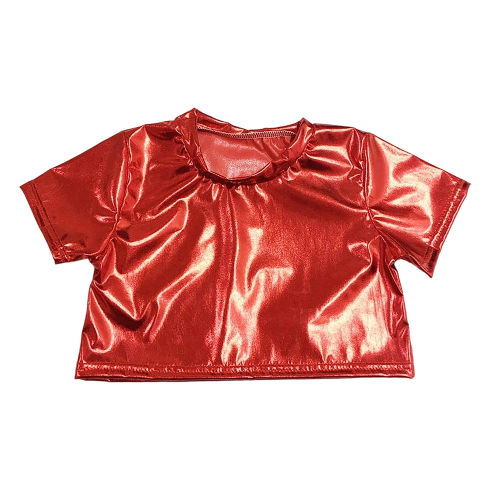 DGQPLPD Girls Performace Top for Kids Metallic Shiny Stage Tee Short ...