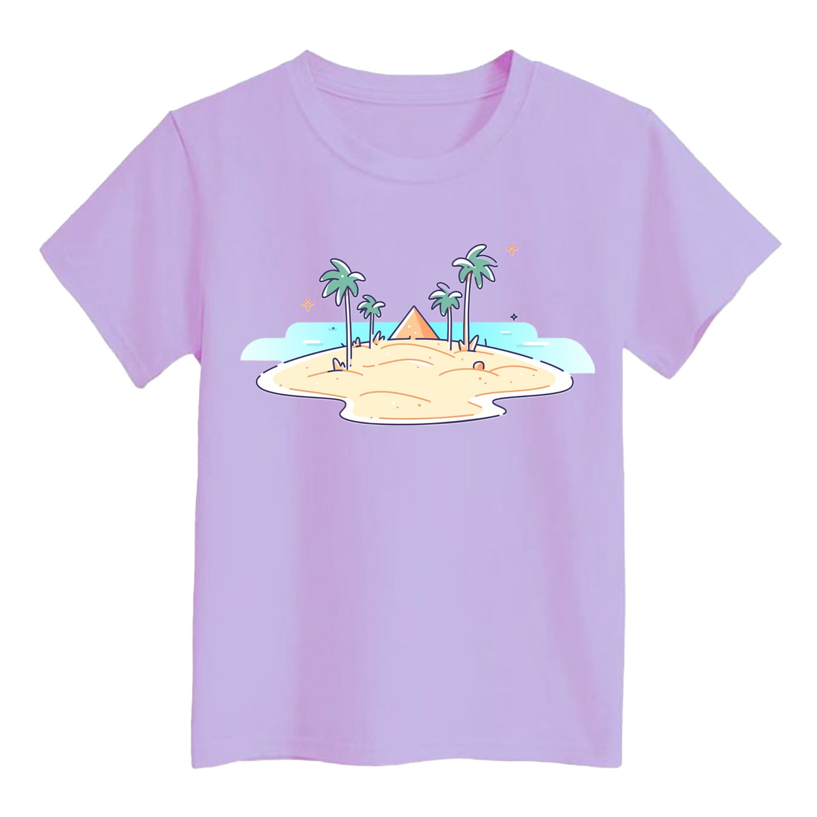 DGQPLPD Girls Polo Shirts Girls Casual Island Print T-Shirt Fashion ...