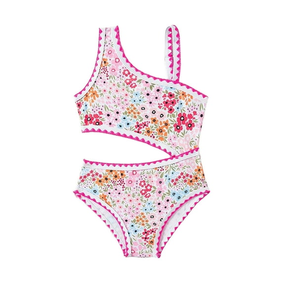 DGQPLPD Girls Rash Guard Swimsuit Hollow Out Floral Print Swimsuit with ...