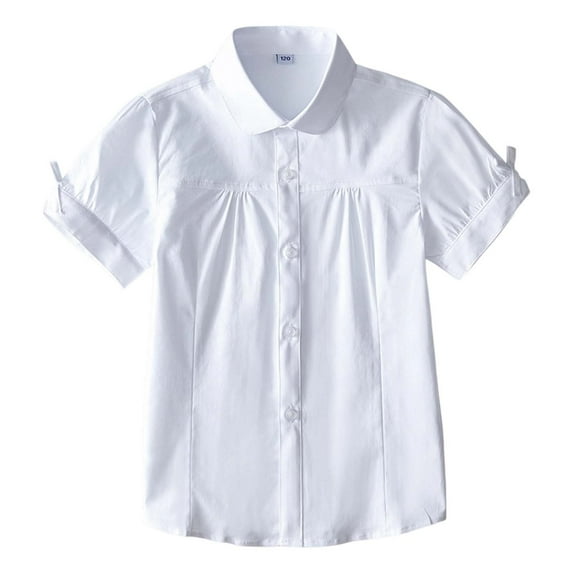 DGQPLPD Girls Short Sleeve White Shirt for Kids Summer School Top with ...