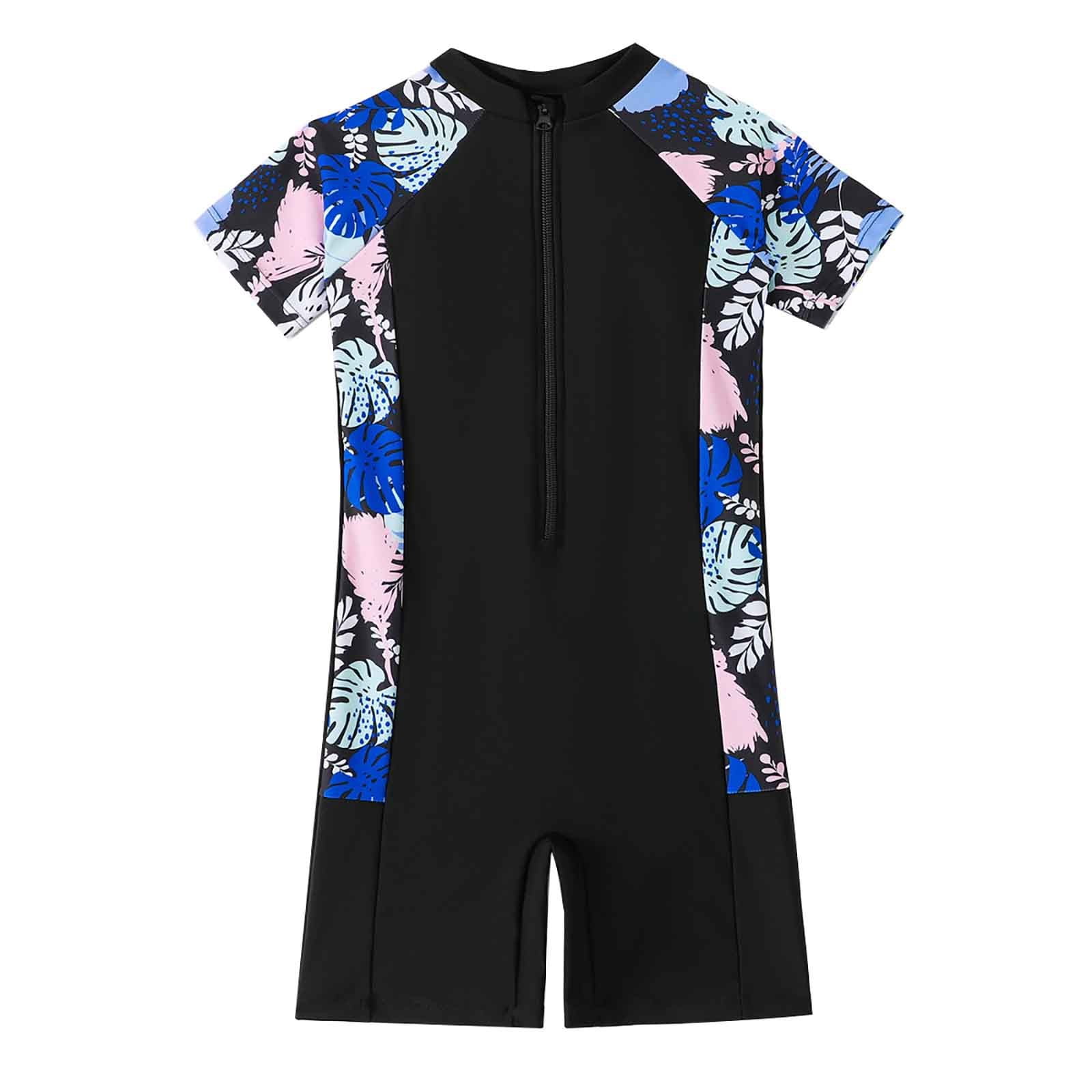DGQPLPD Girls Swimwear for Kids Zipper Front Short Sleeve with Flat ...