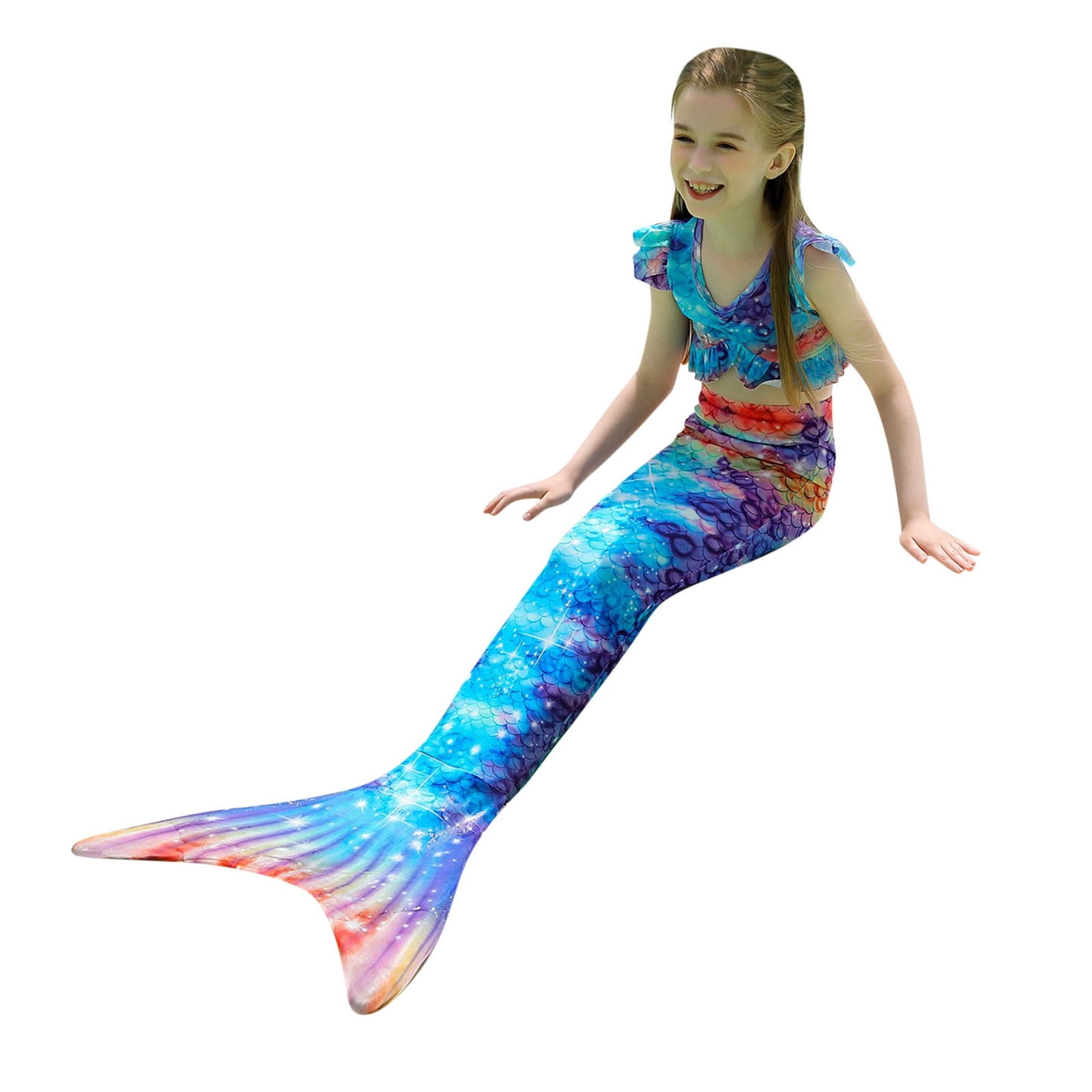 DGQPLPD Girls Swimwear Set With Tail For Beach And Pool 1PC Strappy Top ...