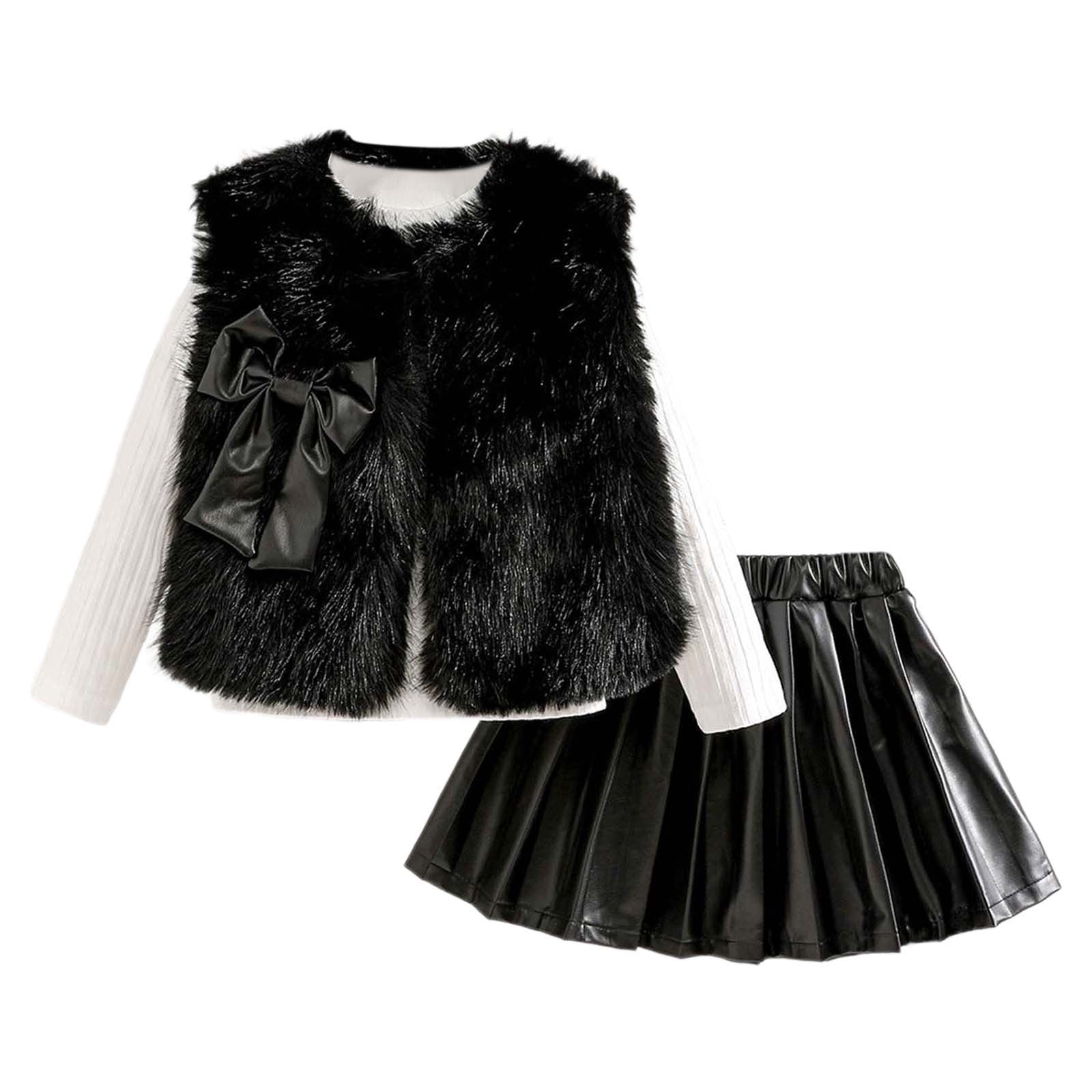 DGQPLPD Girls Three Piece Outfit Set Featuring Vest Long Sleeve Top and ...