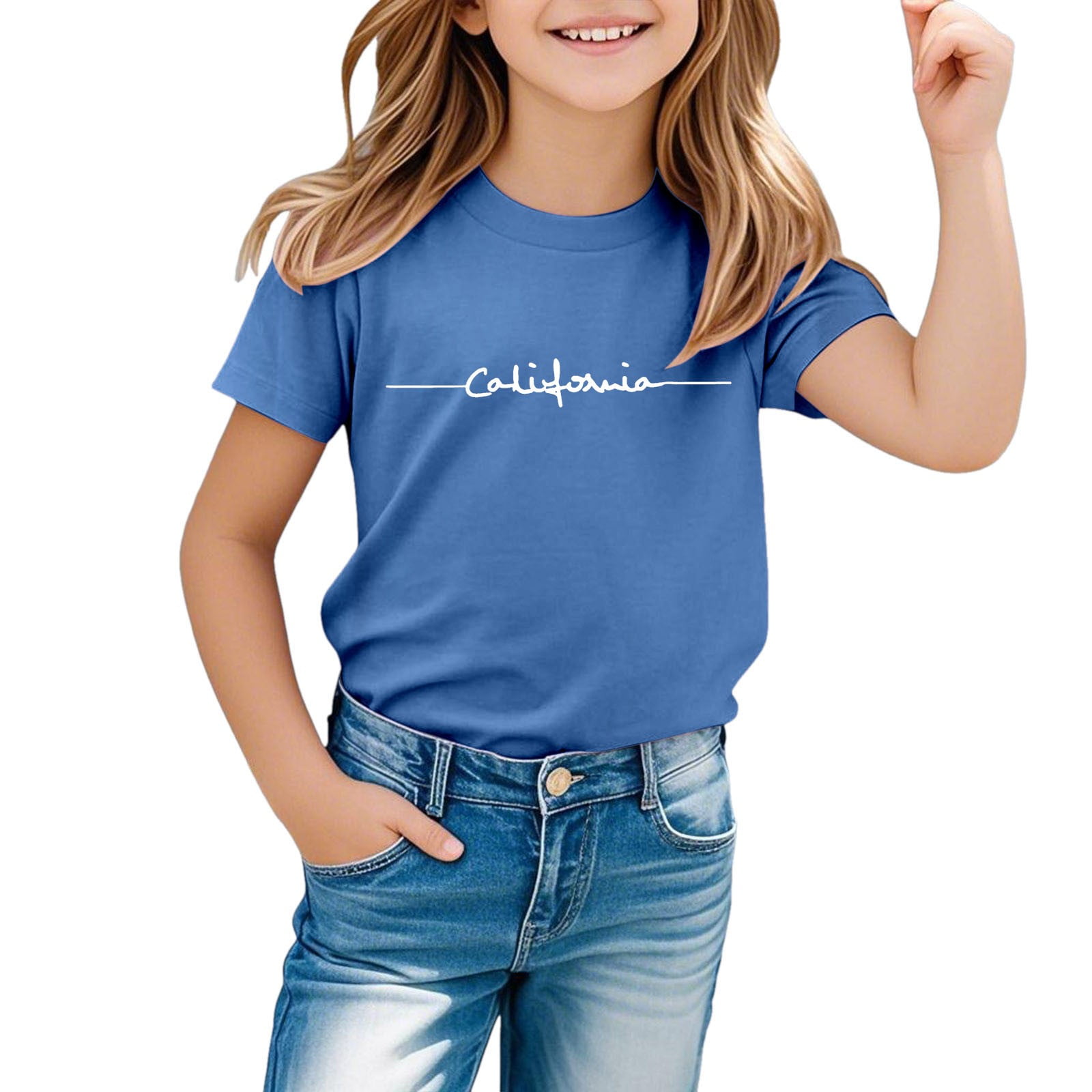 DGQPLPD Girls Tops Tees & Shirts Top for Kids Casual Everyday Wear Blue ...