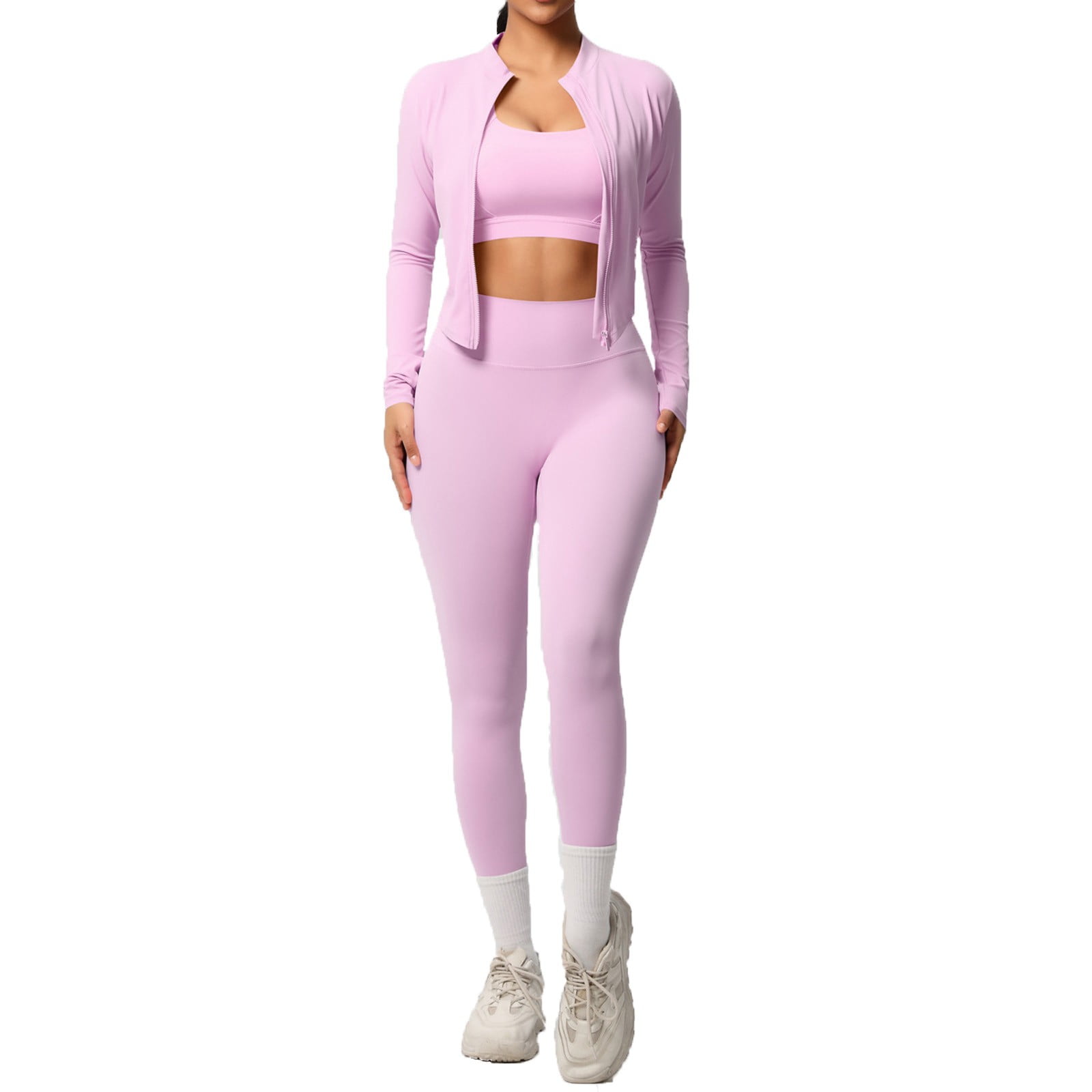 DGQPLPD High Waisted Yoga Set Women’s Three Piece Solid Color Double ...