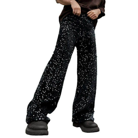 DGQPLPD Men Glittery Casual Pants for Everyday Parties with Wide Leg ...