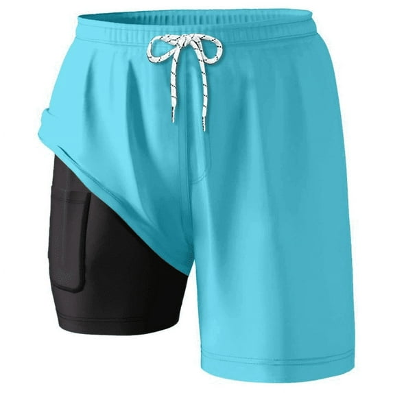 DGQPLPD Men's Beachwear Board Shorts with Inner Compression Liner and ...