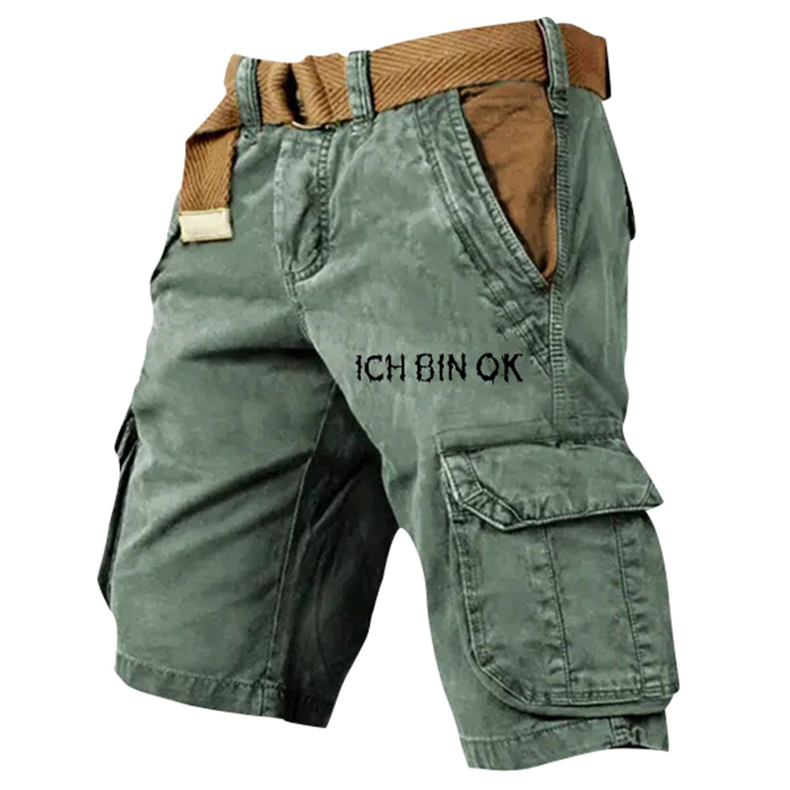 DGQPLPD Men's Cargo Shorts Multi-Pocket Belted Casual Bottoms Army ...