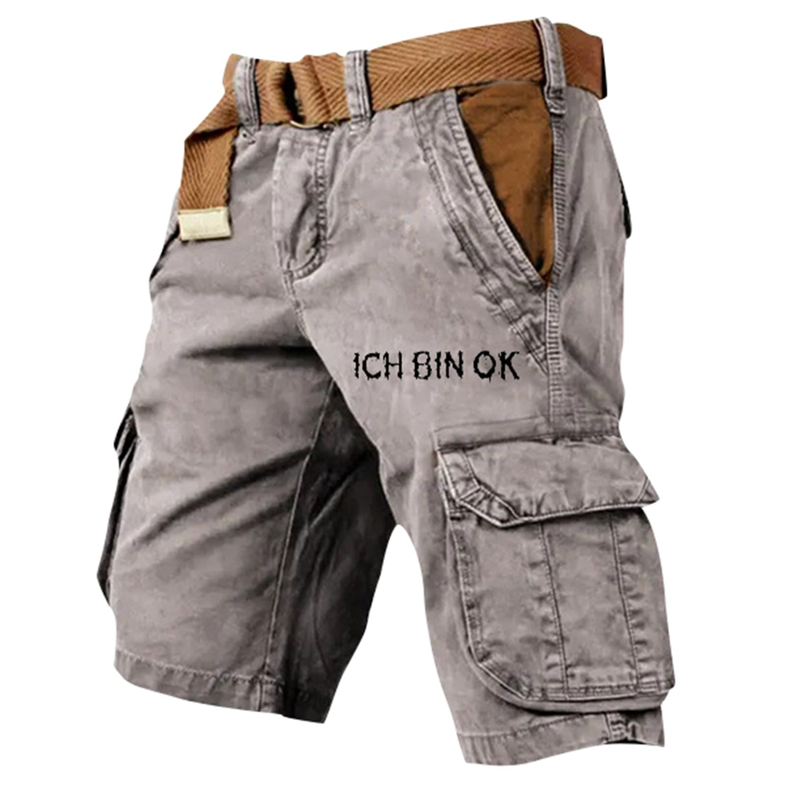 DGQPLPD Men's Cargo Shorts Multi-Pocket Belted Casual Bottoms Grey M ...