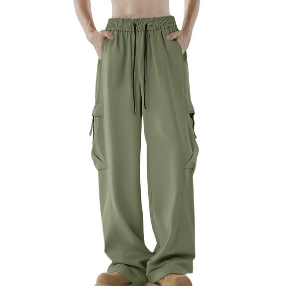 DGQPLPD Men’s Casual Pants Everyday Style with Wide Leg Drawstring ...