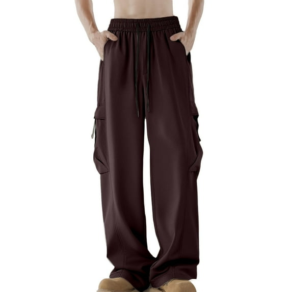 DGQPLPD Men’s Casual Pants Everyday Style with Wide Leg Drawstring ...