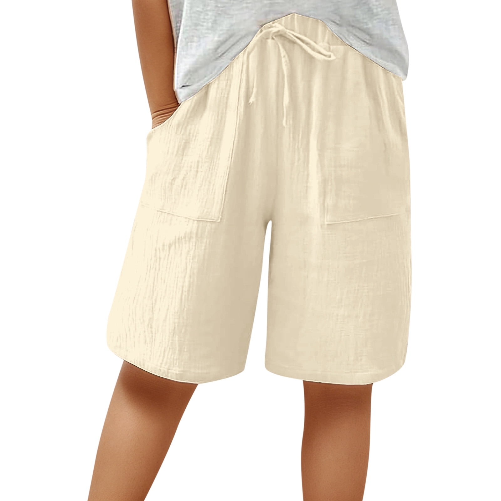 DGQPLPD Men's Casual Pants Shorts For Women Knee Length Linen Wide Leg ...