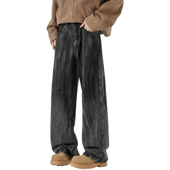 DGQPLPD Men’s Jeans Loose Wide Leg Jeans with Tie Flower Wash Gradient ...