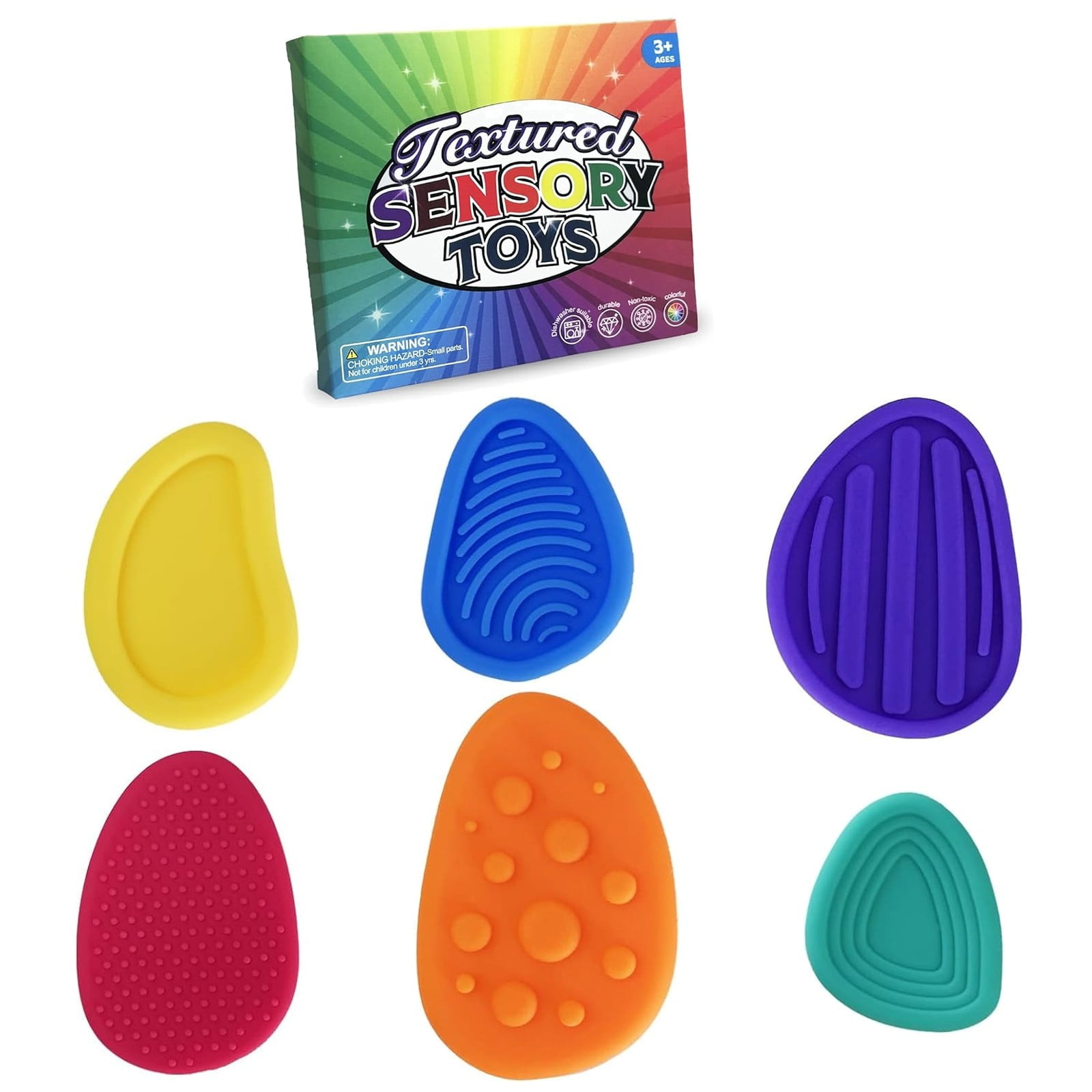 DGQPLPD Sensory Stone Fidget Toys for Autism - 6 Pack Textured Soft Worry Stones, Stress Anxiety ...