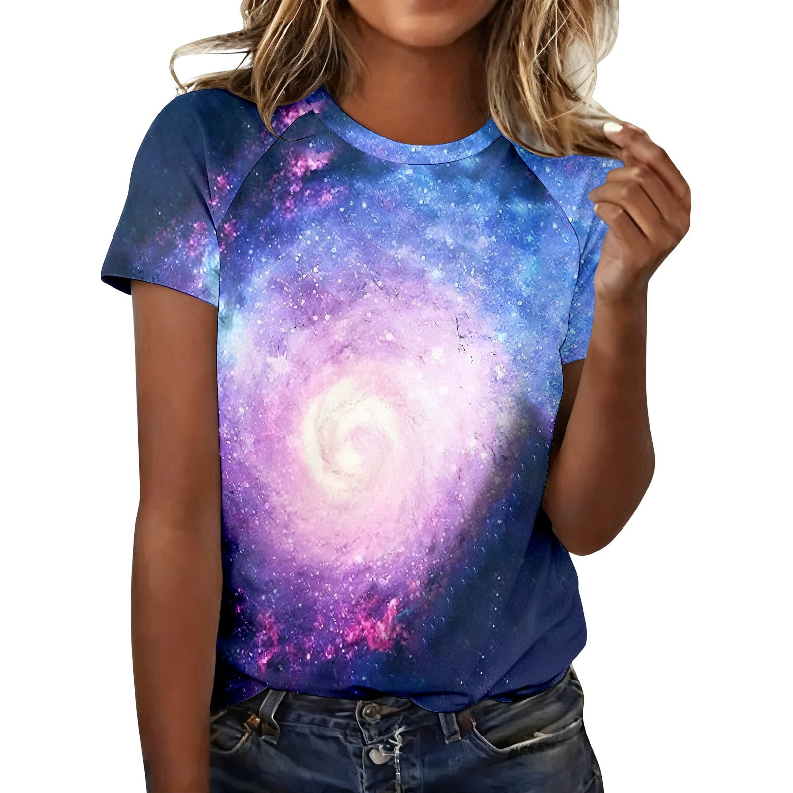 DGQPLPD T-Shirts for Women 3D Galaxy Printed T-Shirts Short Sleeve ...