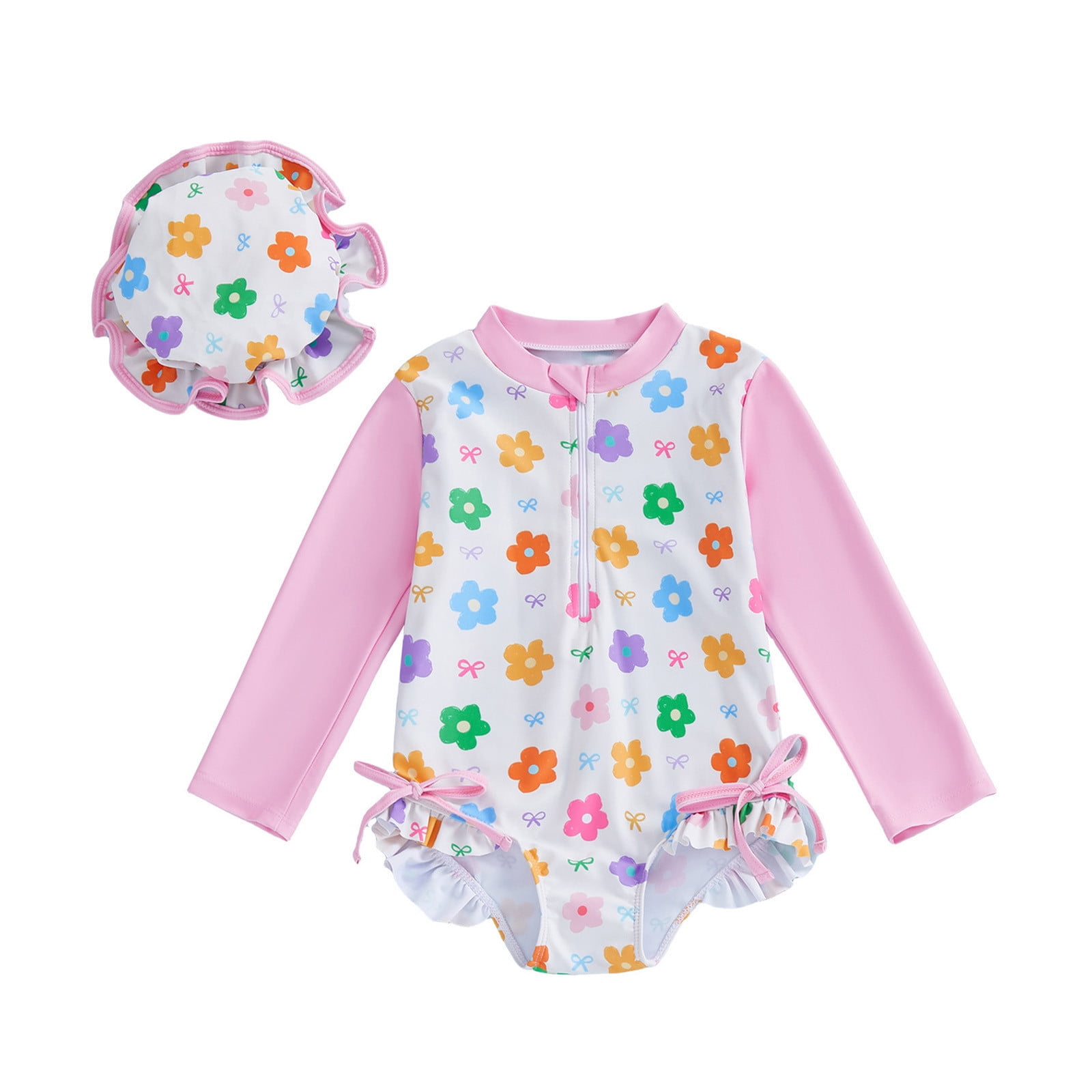 DGQPLPD Toddler Girls Swimsuit Long Sleeve Swimsuit Cute Summer Sun ...