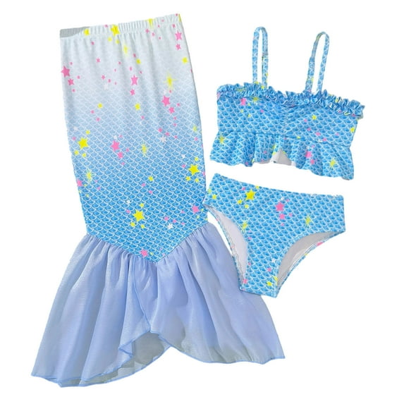 DGQPLPD Toddler Girls Swimwear Summer Printed Ruffles Three Piece ...